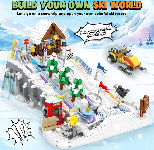 Slope Building Block Sets for Adults, Ski Resort Toy With Shop and Sno ...