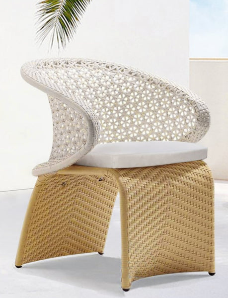 White Plastic Rattan Outdoor Armchair with White Cushion – Weather-Res ...