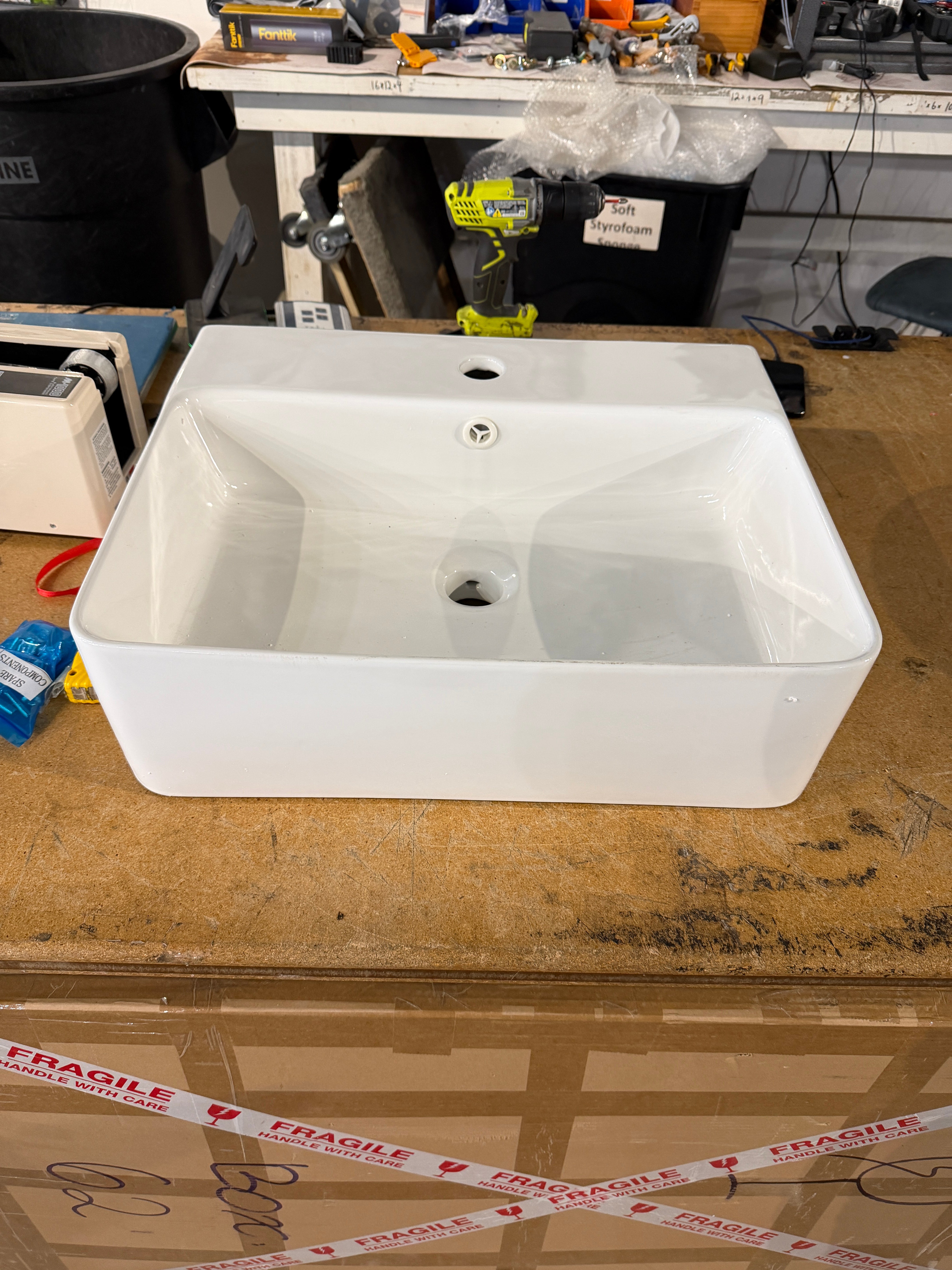 Simple Ceramic Above Counter/Wall Mount Rectangular Rounded Corners Ba ...