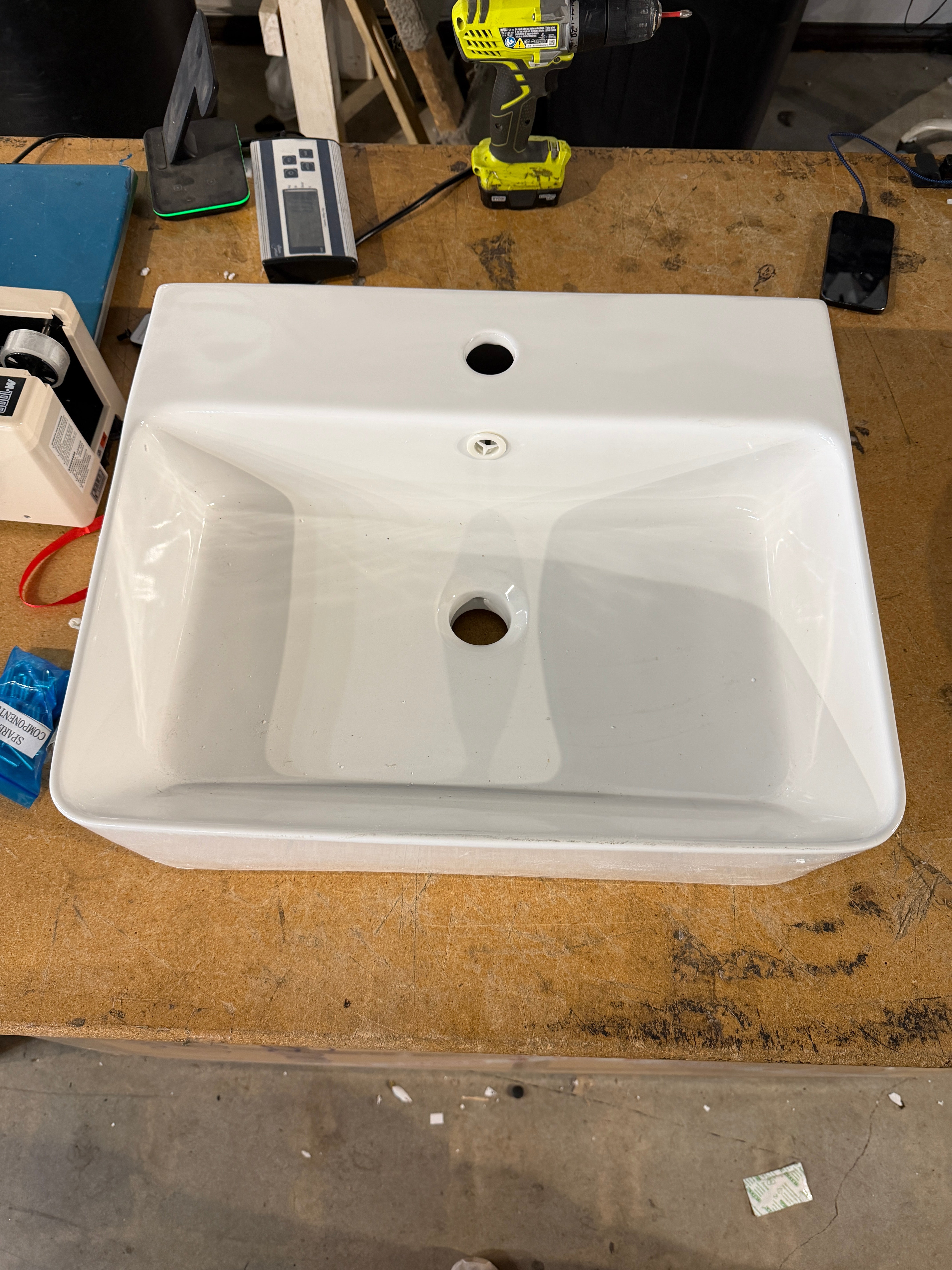 Simple Ceramic Above Counter/Wall Mount Rectangular Rounded Corners Ba ...