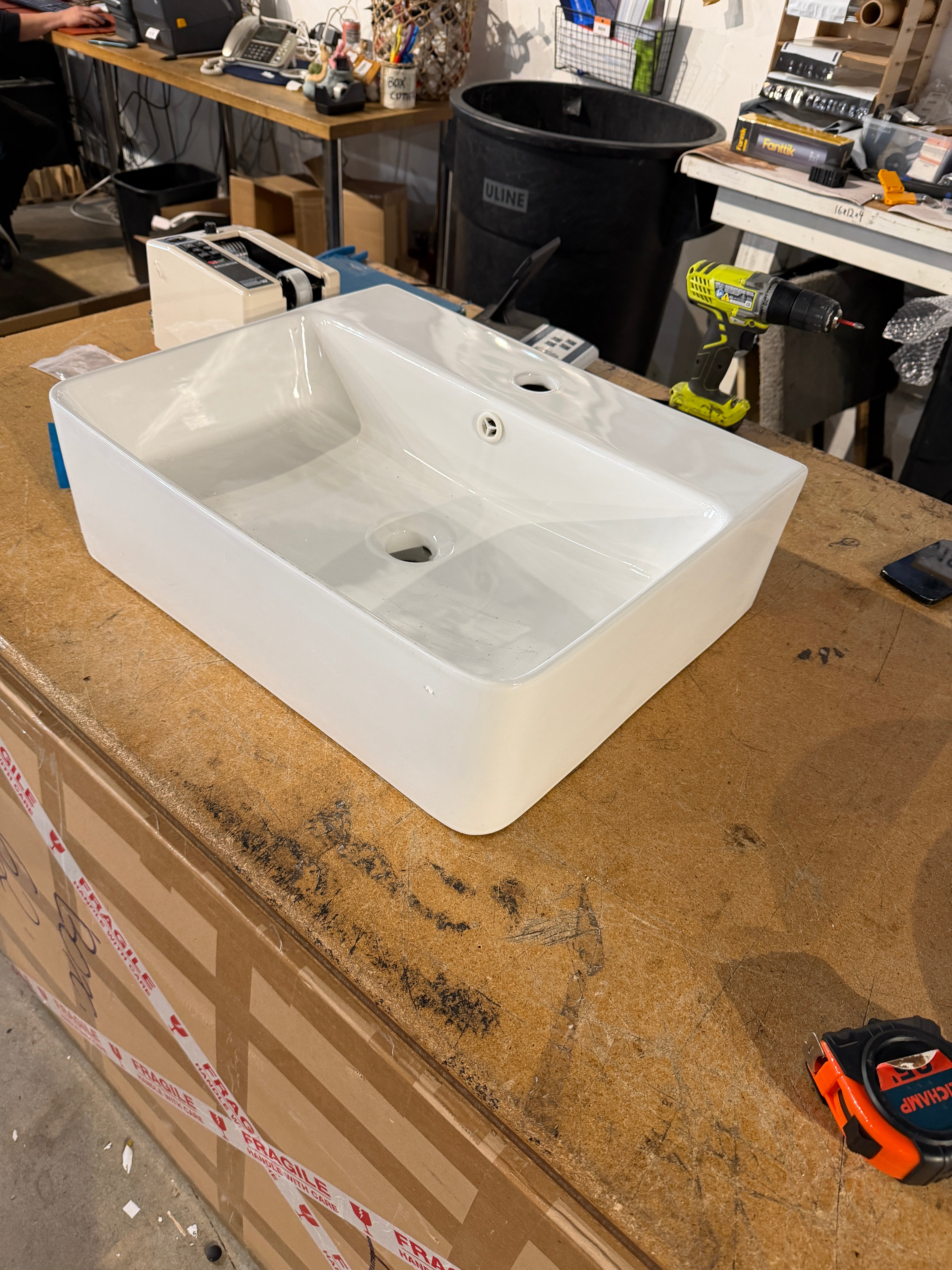 Simple Ceramic Above Counter/Wall Mount Rectangular Rounded Corners Ba ...