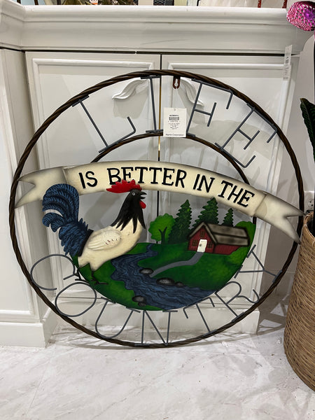 Alpine Corporation Large Rooster and Country Home Round Wall Decor; Si ...